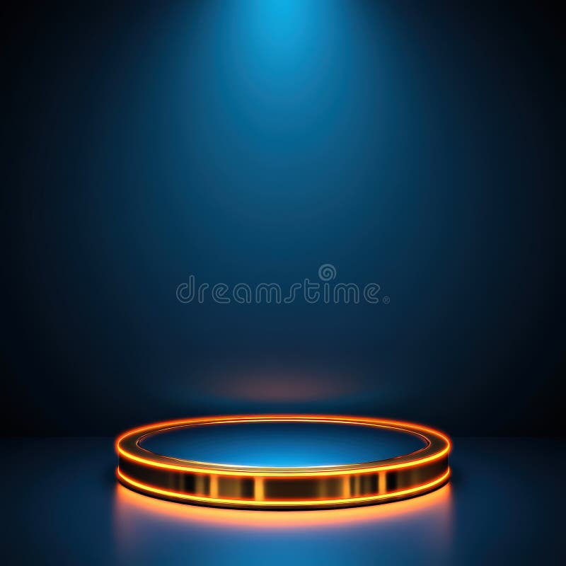Glowing Orange Circle Platform on Blue Background. Stock Illustration ...