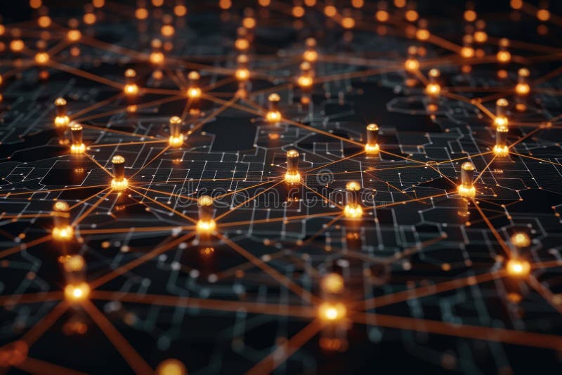 A Glowing Orange Circuit Board with Many Connection Points Stock Image ...
