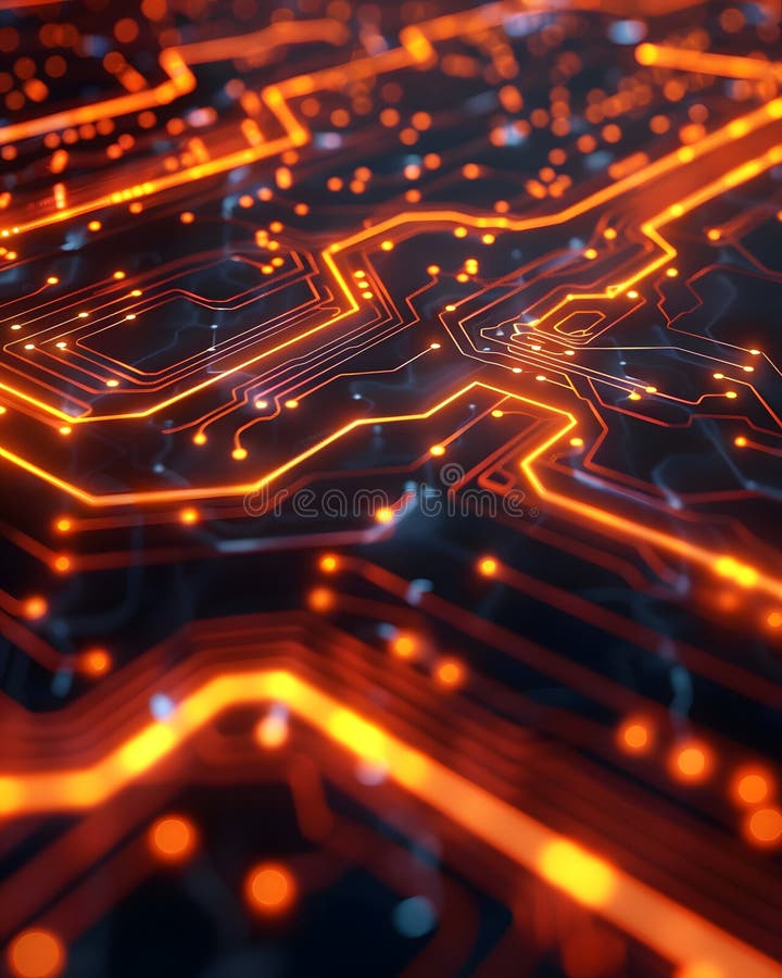 Glowing Orange Circuit Board Pattern Stock Illustration - Illustration ...