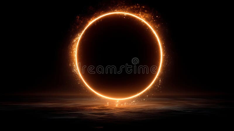 Glowing Orange Circular Halo in Dark Space Stock Illustration ...