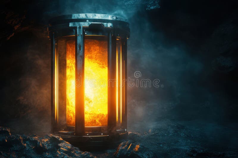 Glowing Orange Core Inside a Dark Metal Container Stock Illustration ...