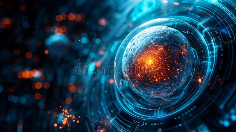 Futuristic Globe with Glowing Core in Blue Interface Stock Illustration ...