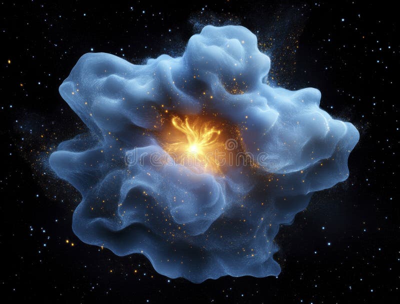 Glowing Orange Core Nebula in Blue Cosmic Cloud Stock Illustration ...