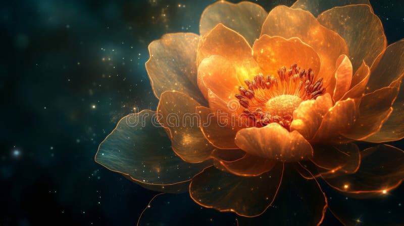 Glowing Orange Cosmic Flower in Dark Space Stock Illustration ...