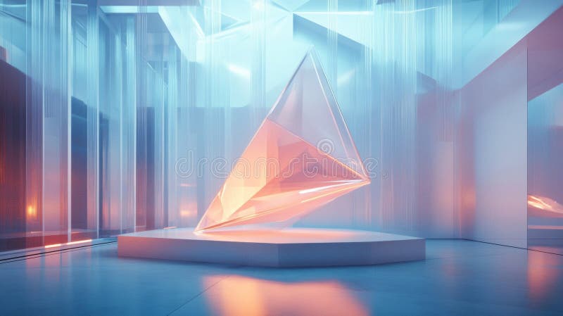 Glowing Orange Crystal Triangle in Futuristic White Setting Stock ...
