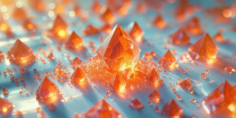 Glowing Orange Crystals on White Surface Stock Image - Image of mirror ...