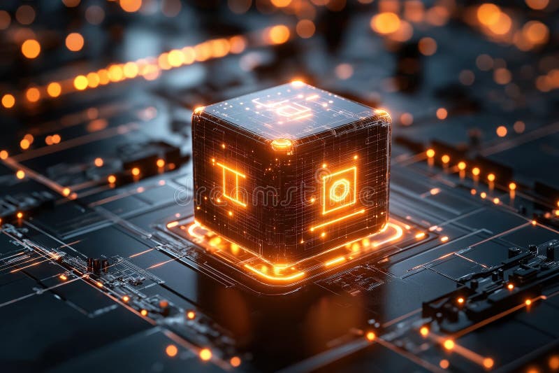 Digital Cube Illuminated in Circuitry Design Showcasing Advanced ...