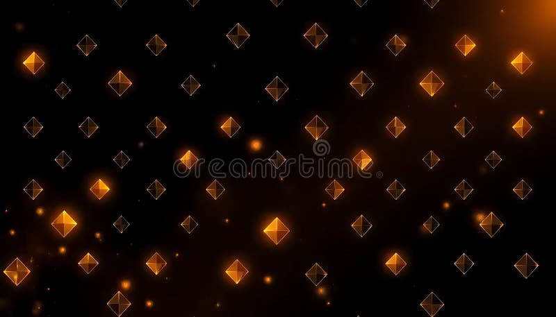Glowing Orange Diamonds Scattered on Black Background Stock ...