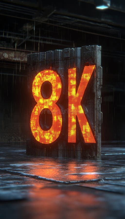 Glowing Orange Digital 8K Logo on a Dark Abstract Background Technology ...