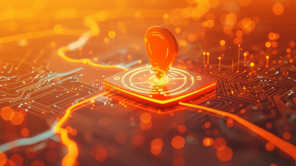 Glowing Orange Digital Map with Tech Navigation Concept Stock Image ...