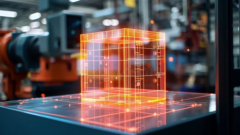 Augmented Reality Hologram of a Cube Being Projected on a Table in a ...
