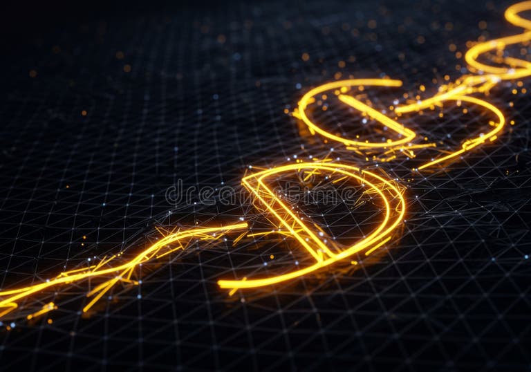 Glowing Orange DNA Strand on Dark Grid Background Stock Illustration ...