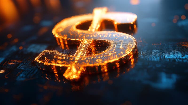 Glowing Orange Dollar Sign on Dark Blue Background Stock Illustration ...