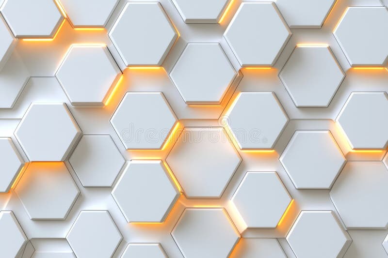 With Glowing Orange Edges, Geometric Hexagonal Wall Tiles Create a ...