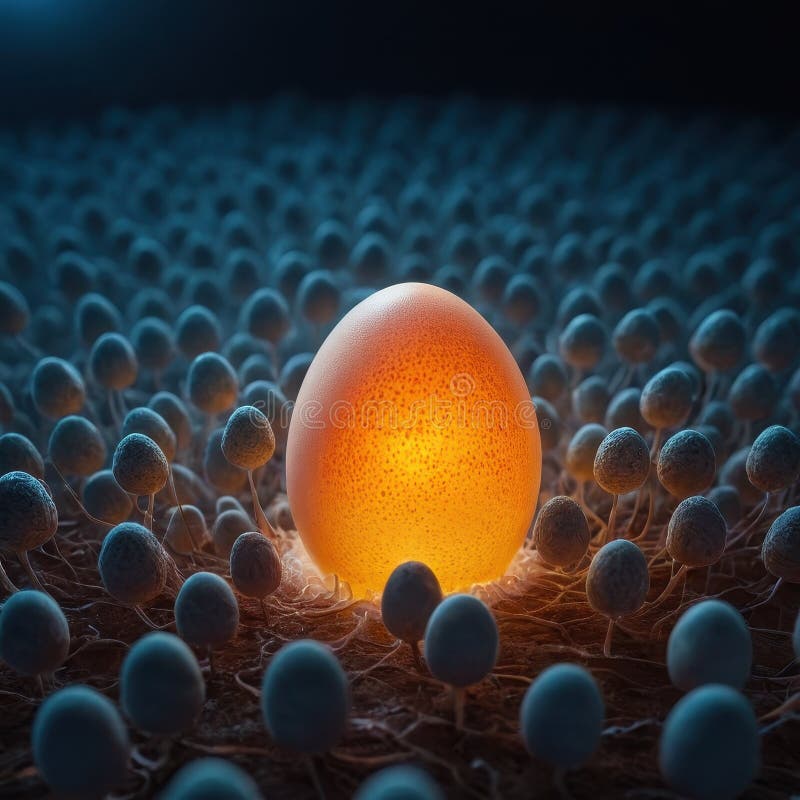 Glowing Orange Egg among Small Mushroom-like Structures Stock Photo ...