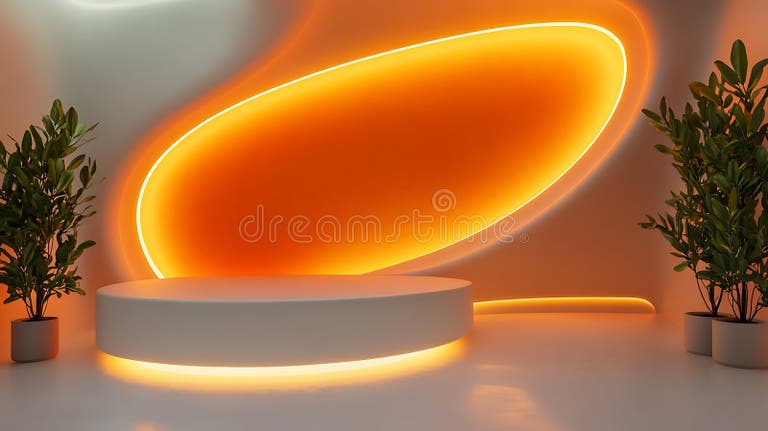 Glowing Orange Ellipse and Podium in Elegant Setting Stock Illustration ...