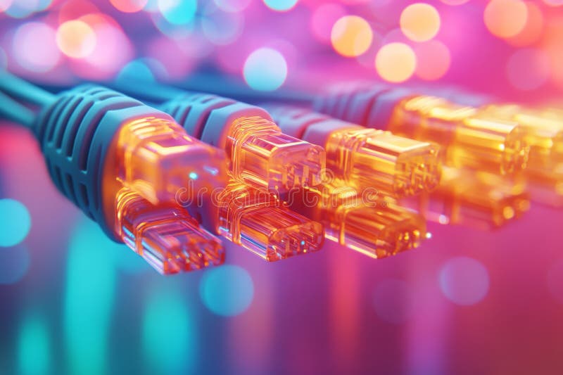 Glowing Orange Ethernet Cables Connected To a Patch Panel Representing ...