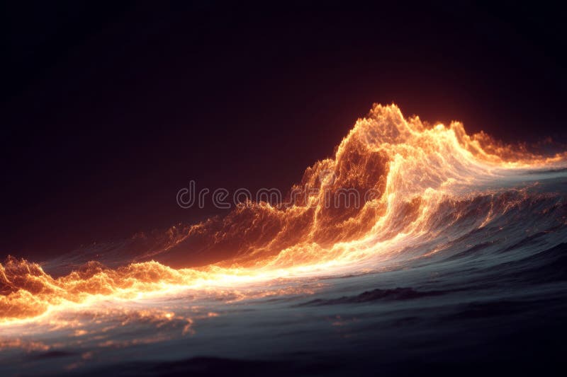 Glowing Orange Fire Waves Landscape at Night Stock Illustration ...