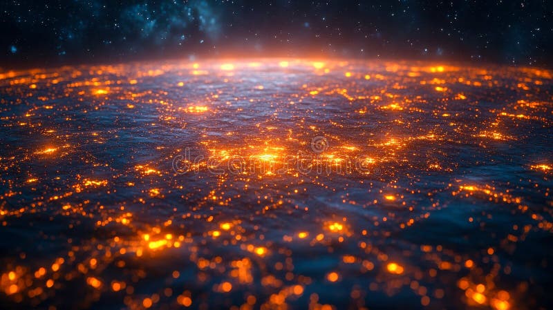 Futuristic Glowing Cityscape Night Digital Grid Starry Sky Background ...