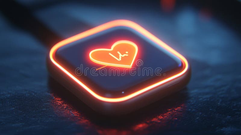 Glowing Orange Heart Icon on Dark Blue Digital Device Stock ...