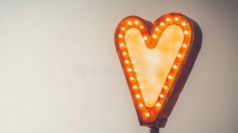 Glowing Orange Heart Shaped Light Sign on White Wall Stock Illustration ...