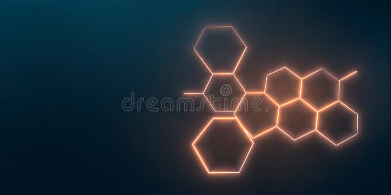 Glowing Orange Hexagon Pattern on Dark Blue Background Representing ...
