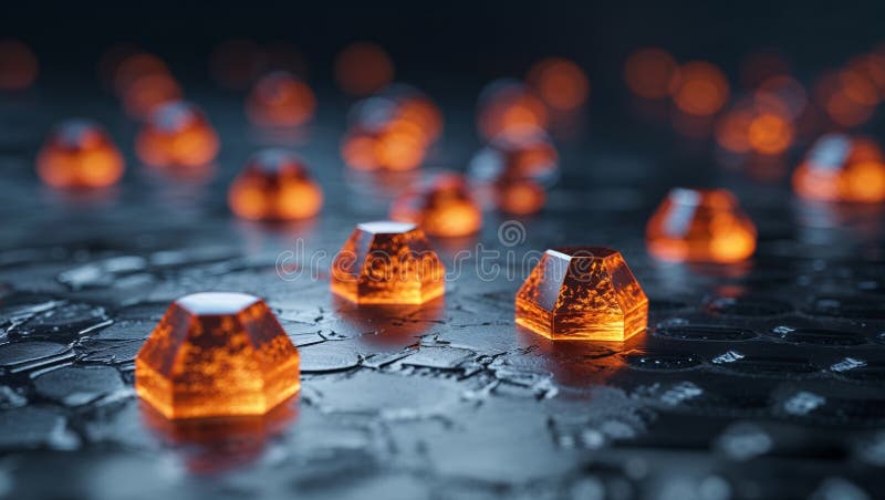 Glowing Orange Hexagons on Dark Reflective Surface. Stock Photo - Image ...