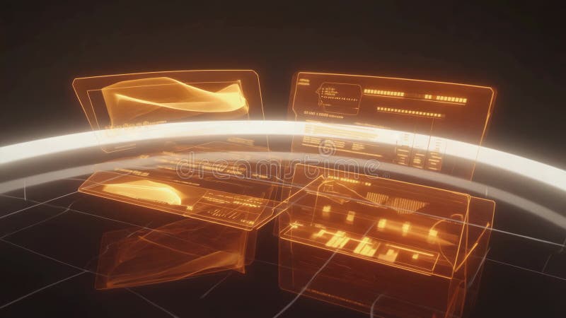 Futuristic Digital Interface with Glowing Orange Holographic Displays ...