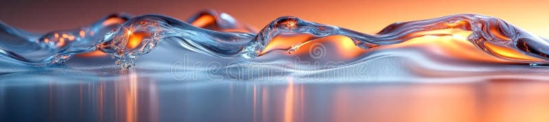 Glowing Water Waves with a Stunning Orange Glow at the Horizon Stock ...