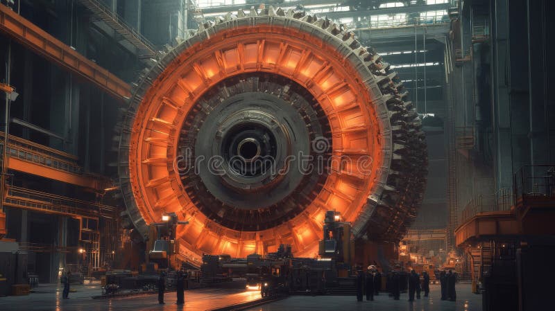 Glowing Orange Industrial Machine in Factory Setting Stock Illustration ...