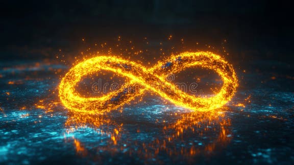 Glowing Orange Infinity Symbol on Dark Blue Background Stock ...