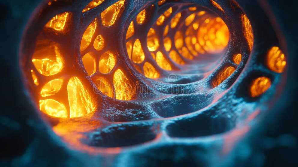 Glowing Orange Interior of a Cellular Structure Stock Illustration ...