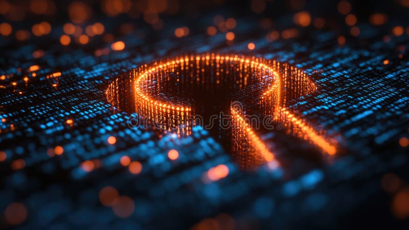 Glowing Orange Keyhole in Digital Blue Matrix Background Stock ...