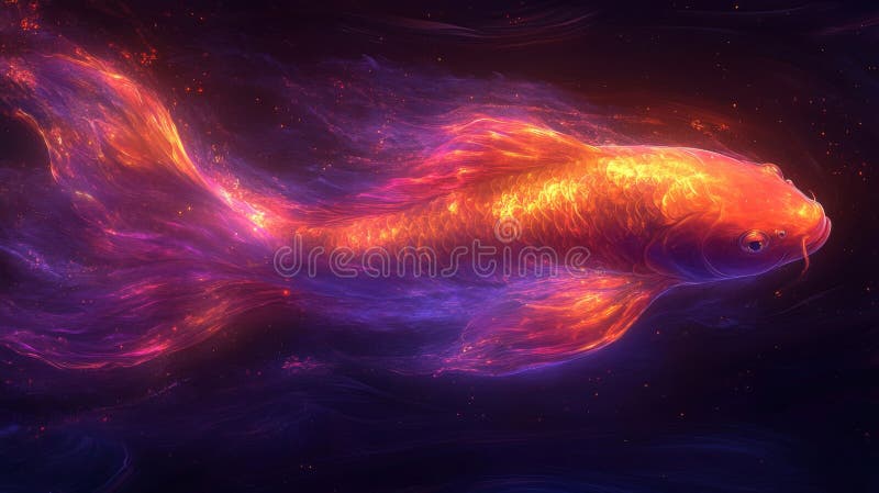 Glowing Orange Koi Fish in Cosmic Sparkle Stock Illustration ...