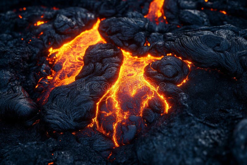 Glowing Orange Lava Flows Slowly Cool and Solidify into Dark Rock ...