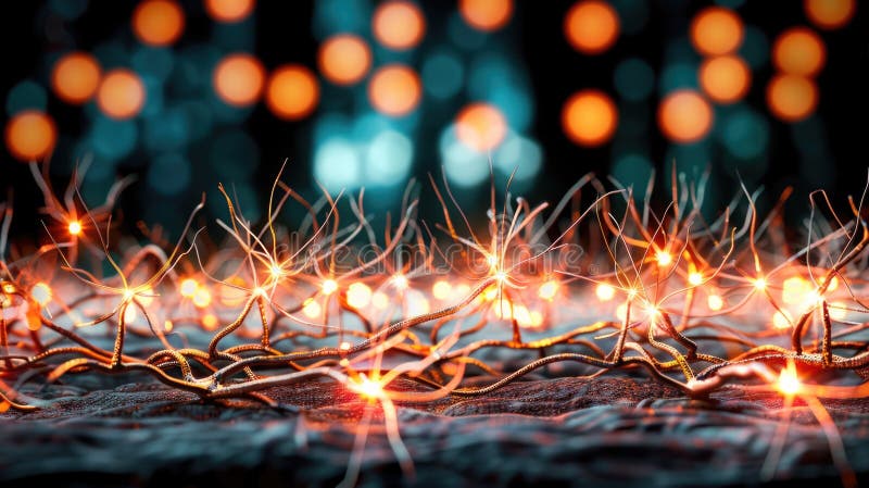 Glowing Orange Led Lights on Twisted Wires with Blurred Bokeh ...