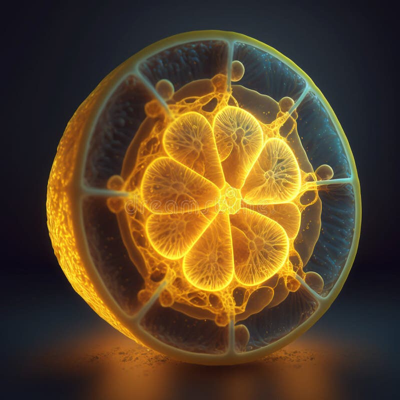 A Glowing Orange with a Lemon Cut in the Middle Stock Illustration ...