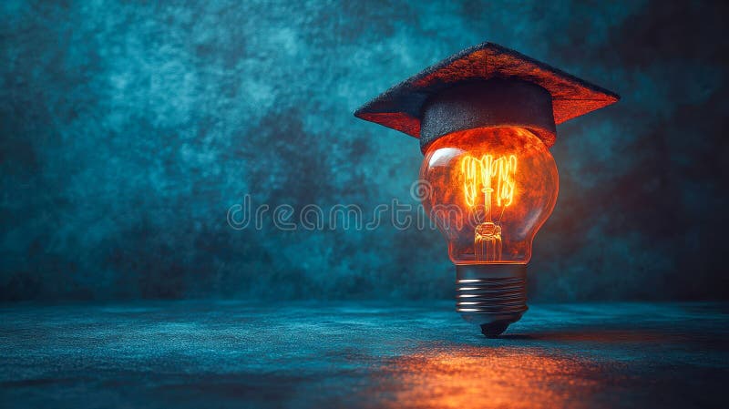 A Glowing Orange Light Bulb with a Graduation Cap Symbolizes Knowledge ...