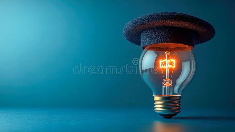 A Glowing Orange Light Bulb with a Graduation Cap Symbolizes Knowledge ...