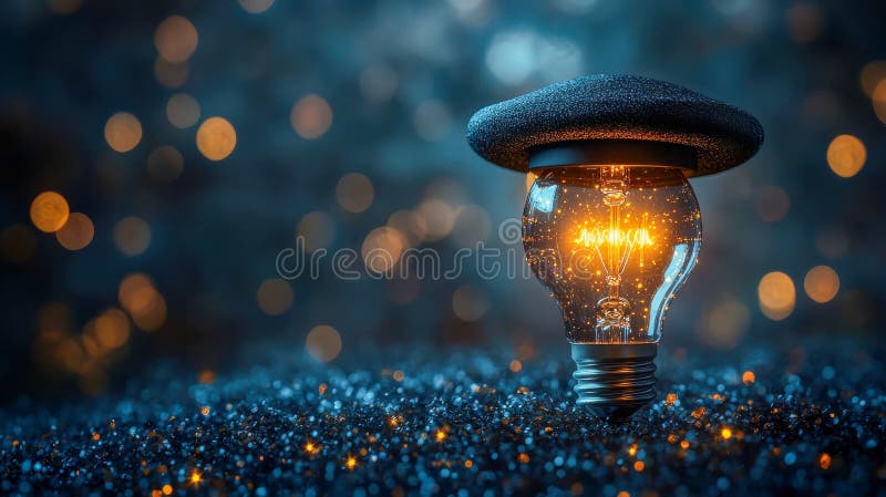 A Glowing Orange Light Bulb with a Graduation Cap Symbolizes Knowledge ...