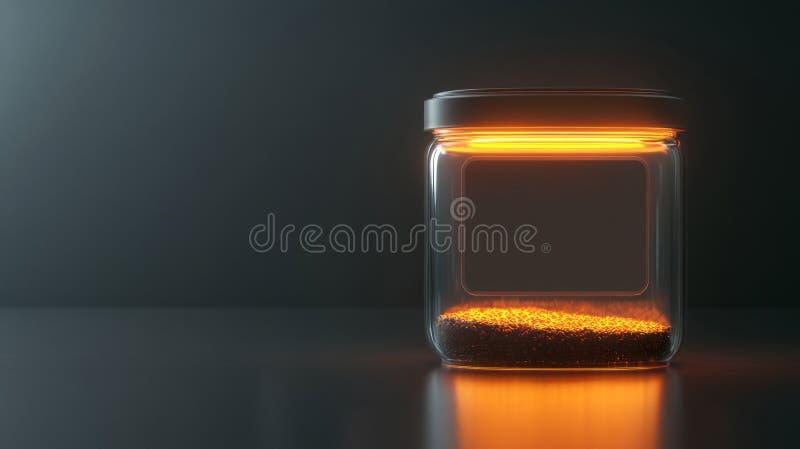 Glowing Orange Light Illuminates Square Glass Jar Stock Illustration ...