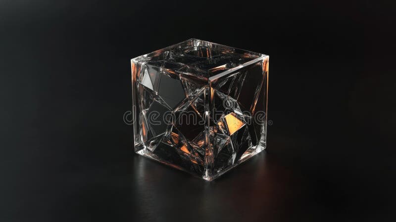 Glowing Orange Light Inside a Fragmented Glass Cube Stock Illustration ...
