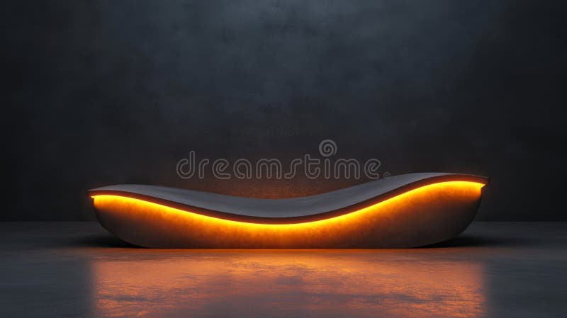 Glowing Orange Light on a Modern Concrete Bench in Dark Room Stock ...