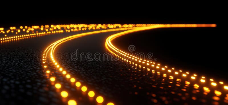 Glowing Orange Light Trails on Dark Reflective Surface Creating Dynamic ...