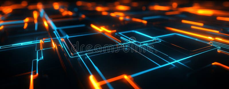 Glowing Orange Lines on a Circuit Board Stock Image - Image of digital ...
