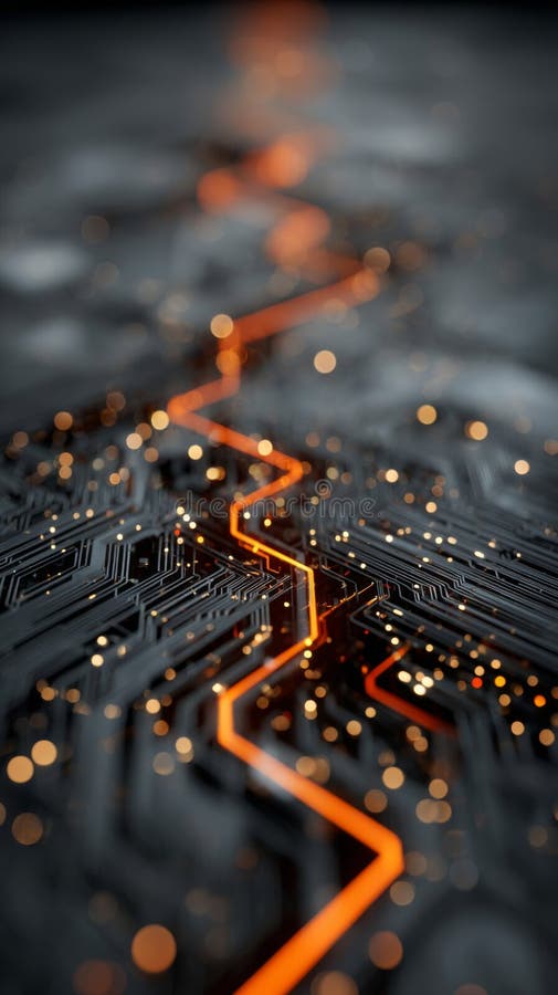 Glowing Orange Lines on Dark Circuit Board Stock Illustration ...