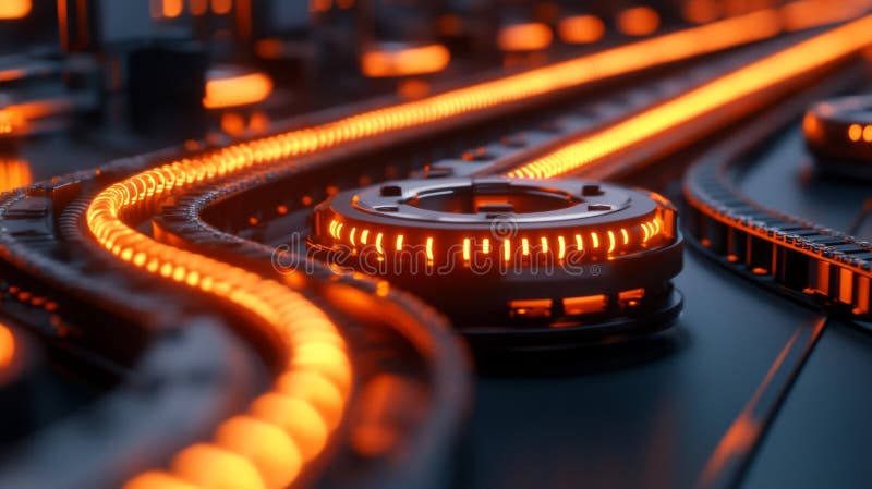 Glowing Orange Lines on Dark Metal Gear Machine Stock Illustration ...