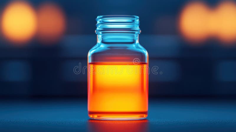 Glowing Orange Liquid in a Glass Bottle - Scientific Experiment Stock ...