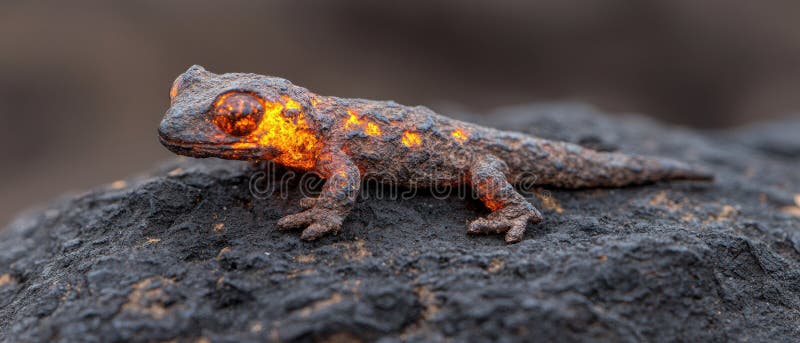 Glowing Orange Lizard on Rocky Surface Stock Illustration ...