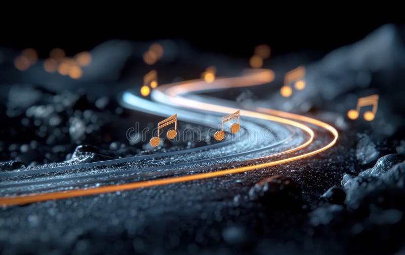 Glowing Orange Musical Pathway on Dark Textured Surface Stock ...